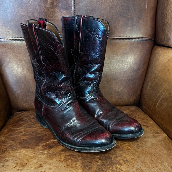 Lucchese | Shoes | Lucchese Roper Cowboy Boots Leather Oxblood Mens 5 ...